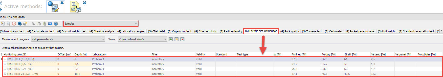 Display particle size distribution as a bar chart – GeoDin Support